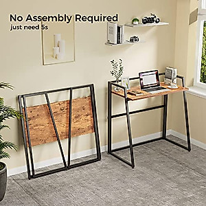 EUREKA ERGONOMIC Modern Folding Computer Desk Teen Student Dorm Study Desks 33-inch Teak Wood Fold up Desk, Easy to be Folded or Unfolded for Writing, Laptop Working and Crafting, Fits Home Office