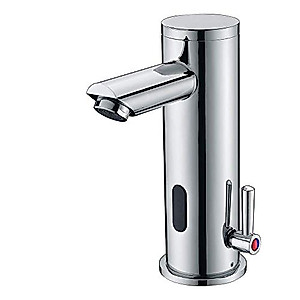 Fyeer Automatic Electronic Sensor Touchless Faucet, Motion Activated Hands-Free Bathroom Vessel Sink Tap, Temperature Adjustable knob, Hot and Cold Mixer, Chrome Polished Finish…
