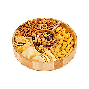 Chip and Dip Serving Bowl – Wooden Appetizer Platter Set with Dip Cup for Salsa, Guacamole, Nacho, Vegetables, Taco Chip, Snacks and More – 12 Inch Diameter