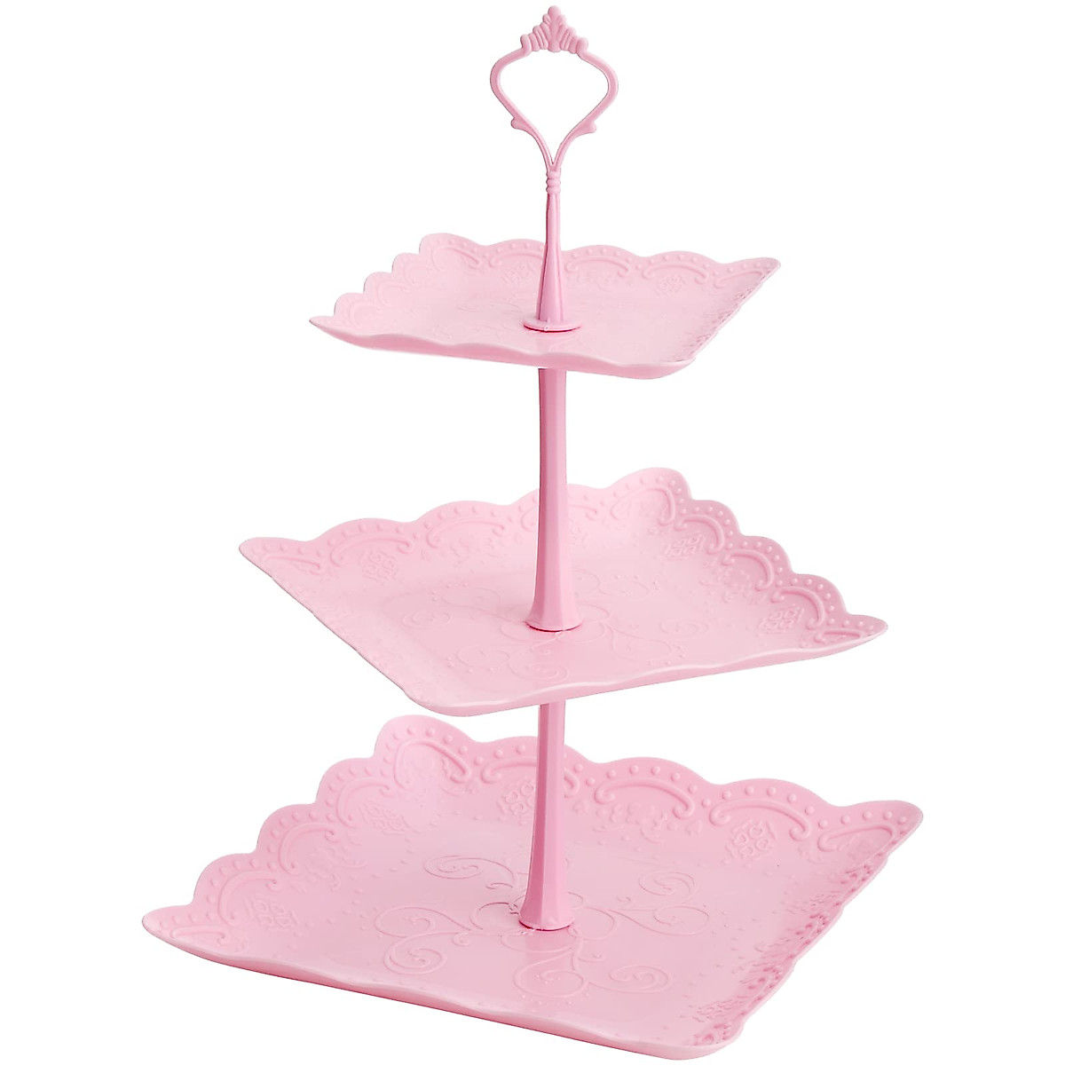 Tosnail 3 Pack 3 Tiers Plastic Cupcake Stand Dessert Stand Tiered Serving Trays with Pink Rod Candy Pastry Holders for Baby Shower, Wedding and Party - Pink Rod