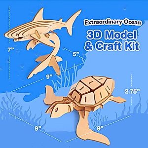 CoolToys Extraordinary Ocean Paint n' Play 3D Model and Craft Kit - Educational and Fun 3D Wooden Models Building and Painting Set for Kids Ages 6+ - Creative STEM Art Project for Boys and Girls
