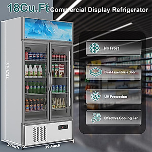 18 Cu. Ft. Commercial Refrigerators Glass Door, Commercial Beverage Fridge, Commercial Merchandiser Refrigerator for Beer, Bar, Drink, Display Upright Beverage Refrigerator Cooler, Silver ﻿