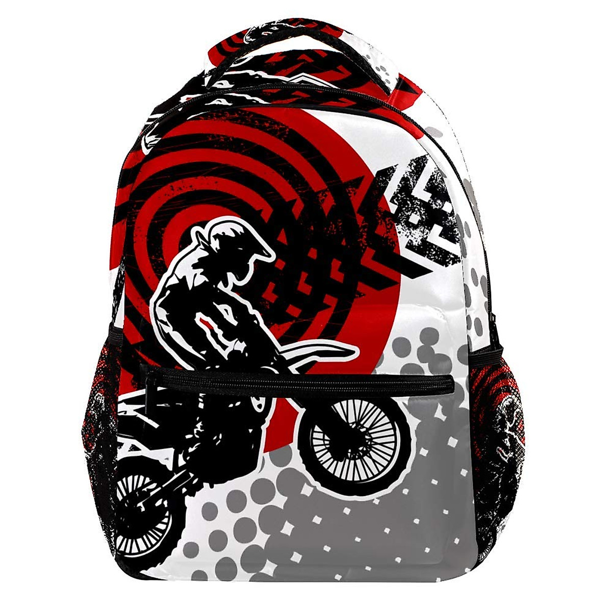 DJROW Motocross Rider Dirt Bike With Tire Marks In Monochrome Backpack Casual Sports Daypack Travel School Bag with Multiple Pockets for Men Women College