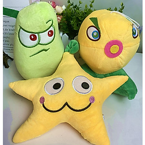 Suyudian 3 PCS PVZ Plant and Zombies Plush Plants Sets 1 2 Stuffed Soft Toys Laser Beans, Star Fruit, Citron, PVZ Figure Doll,Great Gifts for Boys and Girls New