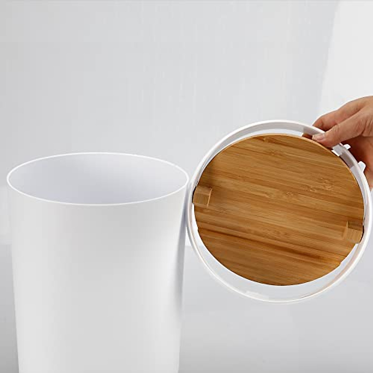 Bathroom Accessories Set, Set of 8 Piece Plastic Gift Set Toothbrush Holder,Toothbrush Cup,Soap Dispenser,Soap Dish,Toilet Brush Holder,Trash Can,Cotton Swab can for Bathroom (White bamboo-8pcs)