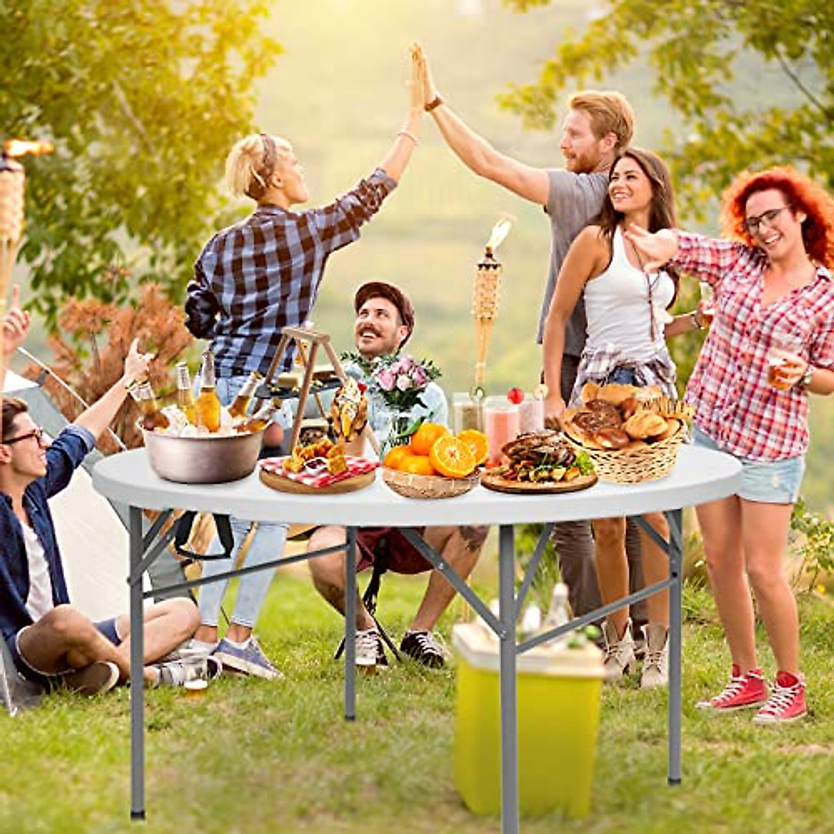 VINGLI 48" Round Bi-Folding Commercial Table, 4 Feet Portable Plastic Dining Card Table for Kitchen or Outdoor Party Wedding Event, 1-Pack