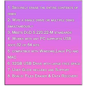 EZITSOL Hard Drive Disk Eraser & Disk Wiper on 32GB USB Drive | Permanently Destroy Wipe Erase Hard Disk Drive Data on Any PC & Server | Bonus: Files Eraser & Data Recovery