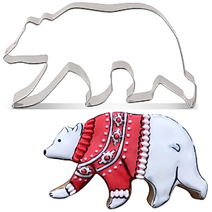 LILIAO Walking Grizzly Bear/Polar Bear Cookie Cutter - 4.6 x 2.6 inches - Woodland Animal Biscuit and Fondant Cutters - Stainless Steel