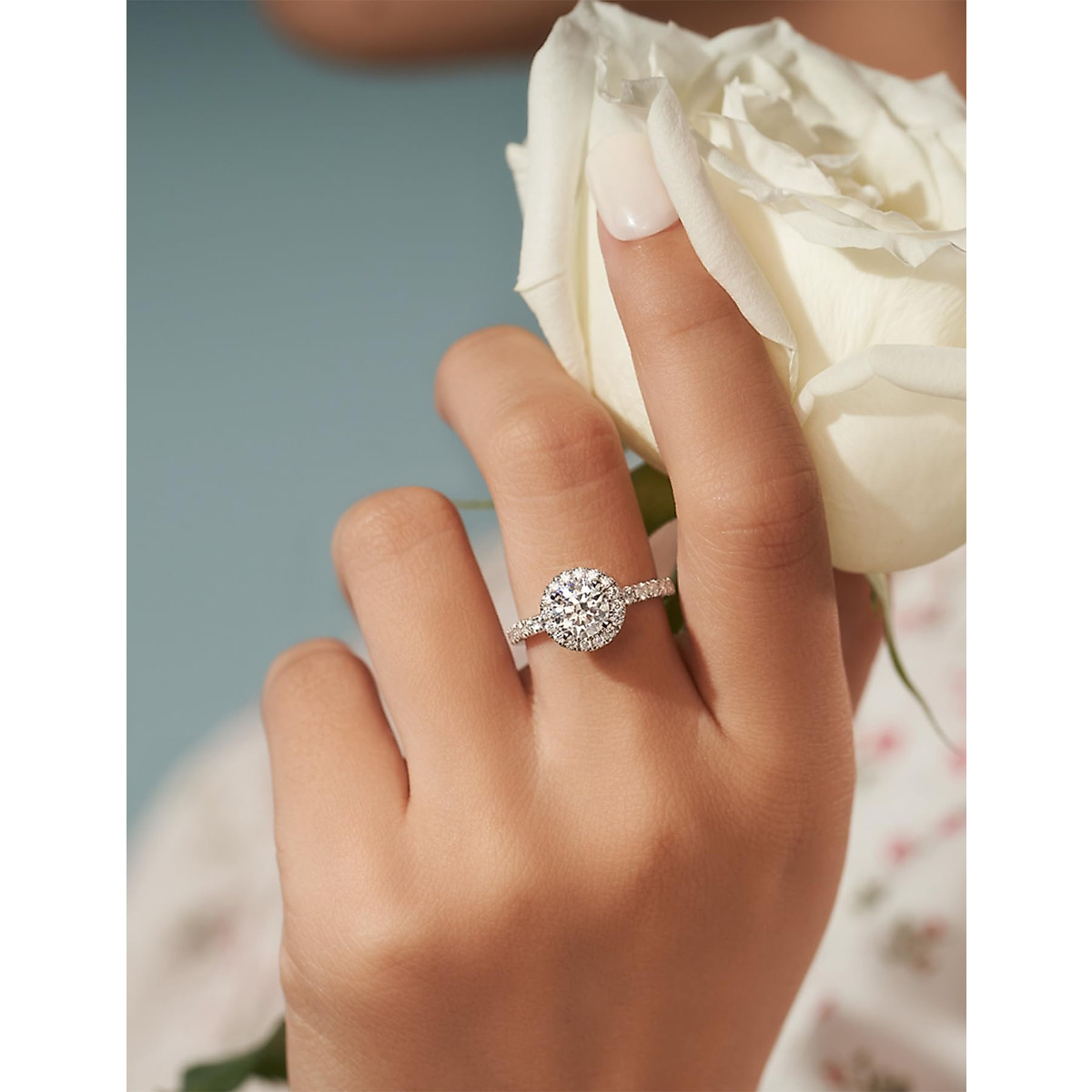 IMOLOVE Moissanite Halo Engagement Rings for Women Halo Rings for Women Wedding Rings 1.64ct D Color VVS1 Clarity Round Cut Moissanite Ring in Sterling Silver plated with 18K Gold-9