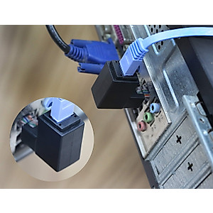 CERRXIAN 90 Degree Ethernet LAN RJ45 Male to Female, Right Angle Network Cat5 / Cat5e / Cat6 Extender Adapter(2-Pack) Black,(Up Angle)