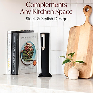 Electric Wine Opener Battery Operated with Stand and Built-in Foil Cutter - Automatic Wine Opener - Electric Corkscrew for Easy Cork Removal - Best Gift for Wine Lover (Black & Silver)