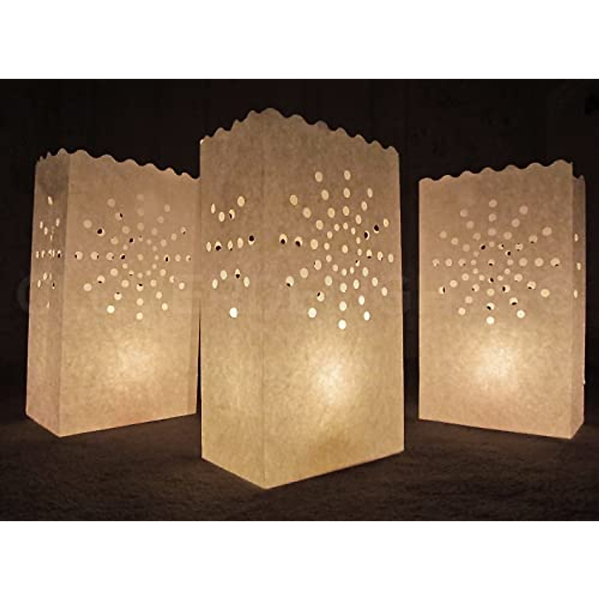 CleverDelights White Luminary Bags - 100 Count - Sunburst Design - Wedding Party Christmas Holiday Luminaria