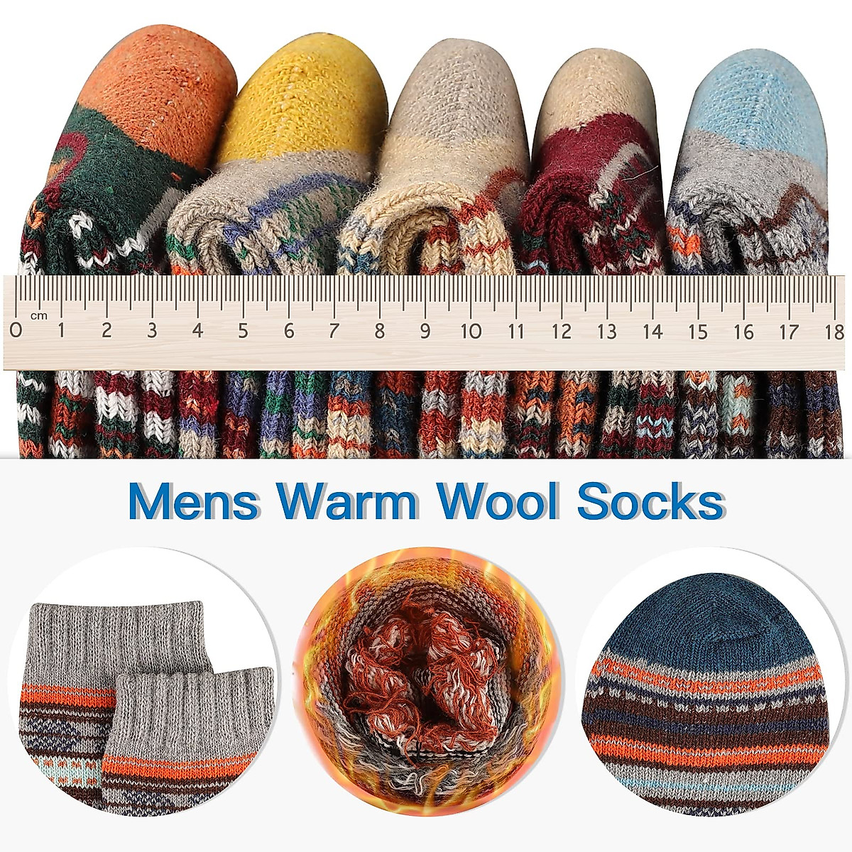 Heatuff Men's Winter Wool Socks Thermal Warm Soft Crew Socks (5 Pairs)
