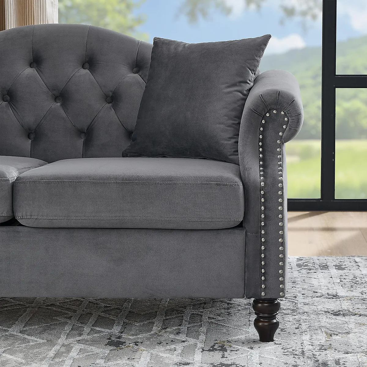 Ucloveria Chesterfield Sofa, 57" Velvet Upholstered Loveseat 2 Seater Sofa Couch with 2 Pillows, Solid Wood Legs, Tufted Futon Sofa with Rolled Arms and Nailhead for Living Room, Office, Apartment