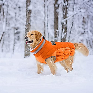 Lelepet Warm Dog Winter Coat Dog Cold Weather Coats Windproof Reflective Turtleneck Dog Fleece Vest with Harness Thick Fleece Lining Dog Jacket Dog Coat for Small Medium Large Dogs, M