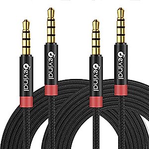 Devinal 3.5mm TRRS Cable, 1/8" inch 4 Pole Auxiliary Cord, Aux Mini-Jack Stereo Nylon Braided Male to Male Cable 6.6 FT/ 2M (2 Pack)