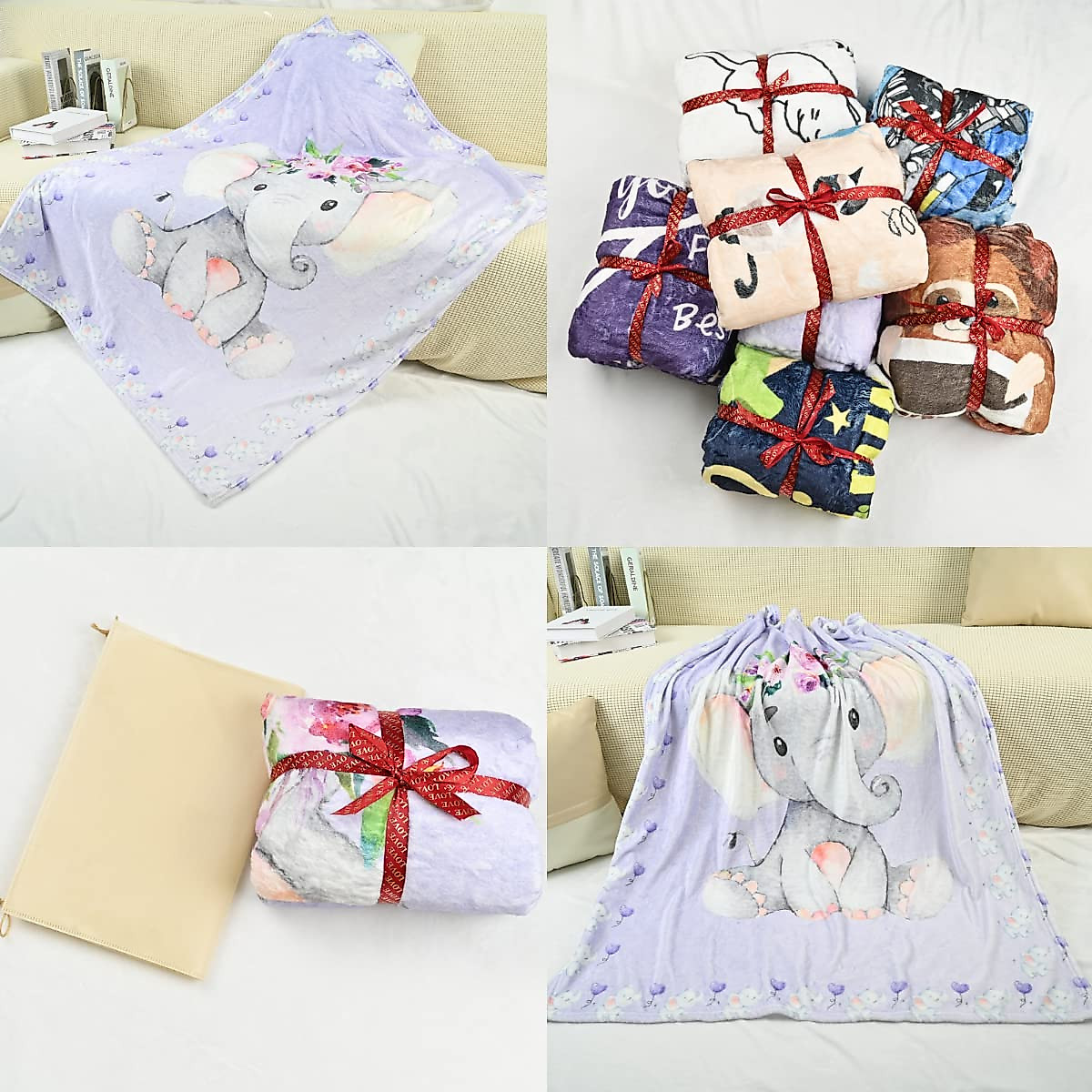 Elephant Blanket for Kids Purple Elephant Throw Blankets for Baby Girls Toddler Flannel Fleece Blankets Lightweight Fuzzy Soft Blanket Couch Sofa Bed Nursery New Born Birthday Gifts, 40''x50''