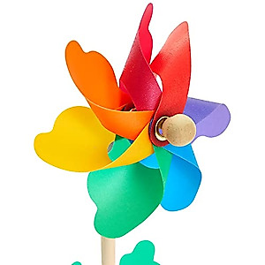 12 Pack Rainbow Flower Pinwheels for Yard and Garden, Outdoor Decorations, Party Favors for Kids (11.2 In)