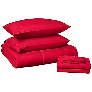Sweet Home Collection 7 Piece Comforter Set Bag Solid Color All Season Soft Down Alternative Blanket & Luxurious Microfiber Bed Sheets, Red, Full