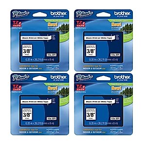 Brother Genuine P-Touch 4-Pack TZe-221 Laminated Tape, Black Print on White Standard Adhesive Laminated Tape for P-Touch Label Makers, Each Roll is 0.35"/9mm (~ 3/8") Wide, 26.2 (8M) Long