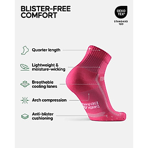 DANISH ENDURANCE 3 Pack Running Socks for Long Distances, Quarter, Men & Women, Multicolor (1x Black, 1x Pink, 1x White), US Women 8-10 // US Men 6.5-8.5