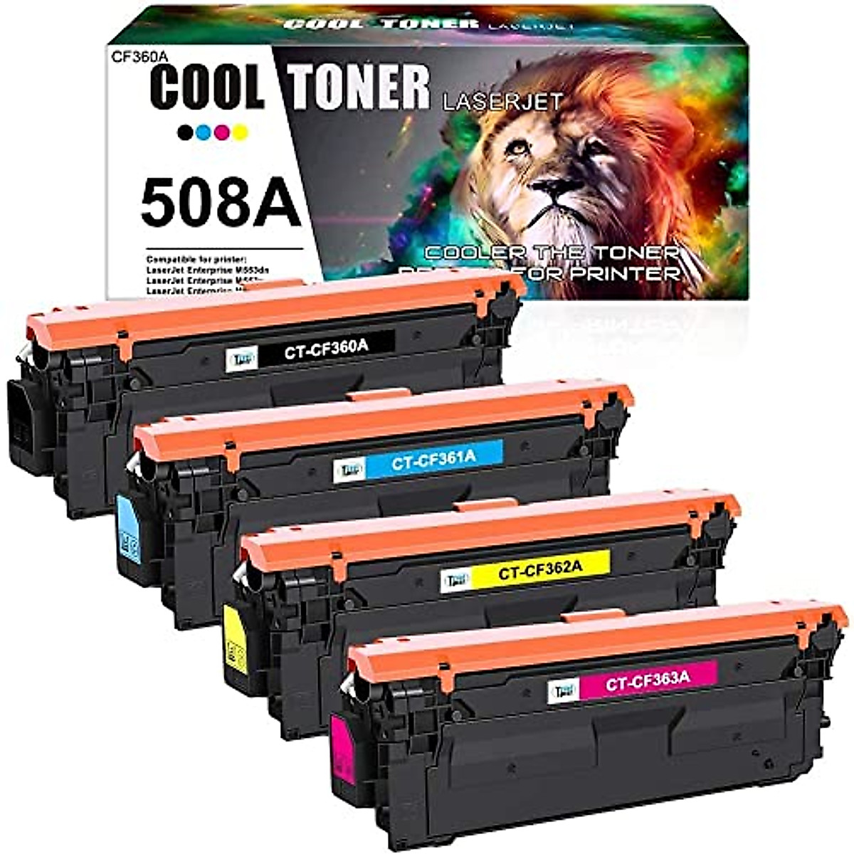Cool Toner Compatible Toner Cartridge Replacement for HP 508A 508X CF360X CF360A Work with Color Enterprise M553dn M577 M553 CF361A CF362A CF363A Printer Ink (Black Cyan Yellow Magenta 4Pack)