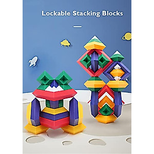 Giroayus Pyramids Stacking Blocks, Building Blocks Stacking Educational Toys, Building Blocks, Toddlers Preschool Learning Activities, Montessori Toys for 1 2 3 4 5 Year Old. (60 pcs)