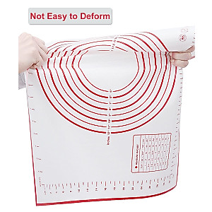Silicone Dough Mat Non Stick Pastry Mat with Measurement Silicone Mats for Kitchen Counter Reusable Baking Mat Pie Crust Mat with Oil Brush and Dough Scraper(24" x 32",Red)