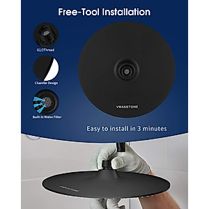 Rain Shower Head VMASSTONE 9In High Pressure Showerhead - Tool Free Installation- with Large Spray Surfaces and 200 Nozzles for Delicate and Unstimulate Shower Experience (EM-001 Matte Black/Black)
