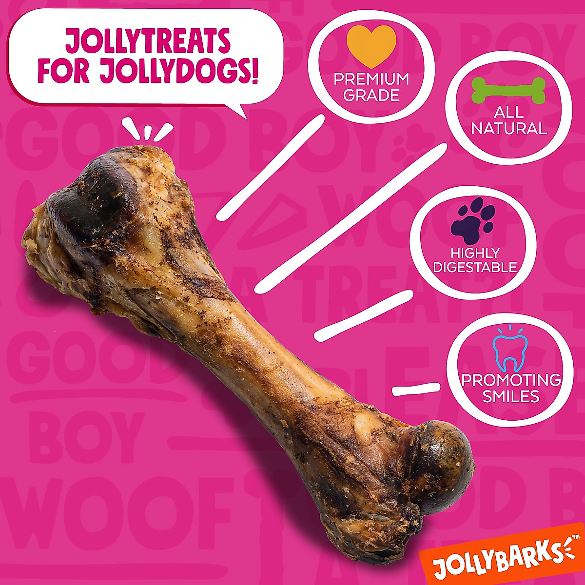 Jolly Barks Ham Femur Bone for Dogs | Savory Dog Chew Bones | Single Ingredient, Healthy Dog Bones for Dogs (3 Pack)