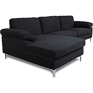 Restar Sectional Couch Left-Hand Facing, L-Shaped Couch for Family Living Room, Modern Large Velvet Sectional Sofa with an Extra-Wide Chaise Lounge (Black)