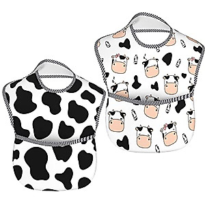 Qwalnely Cow Print Baby Stuff 2Packs Baby Bibs for 3-24 Months Waterproof Washable Fabric for Boys Girls Stuff, Terry Bibs, Newborn Toddler Bibs Organic Bibs