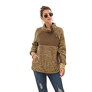 VIISHOW Womens Fashion Oversize Fluffy Fleece Sweatshirt Pullover Outwear With Pockets Brownish Yellow X-Small