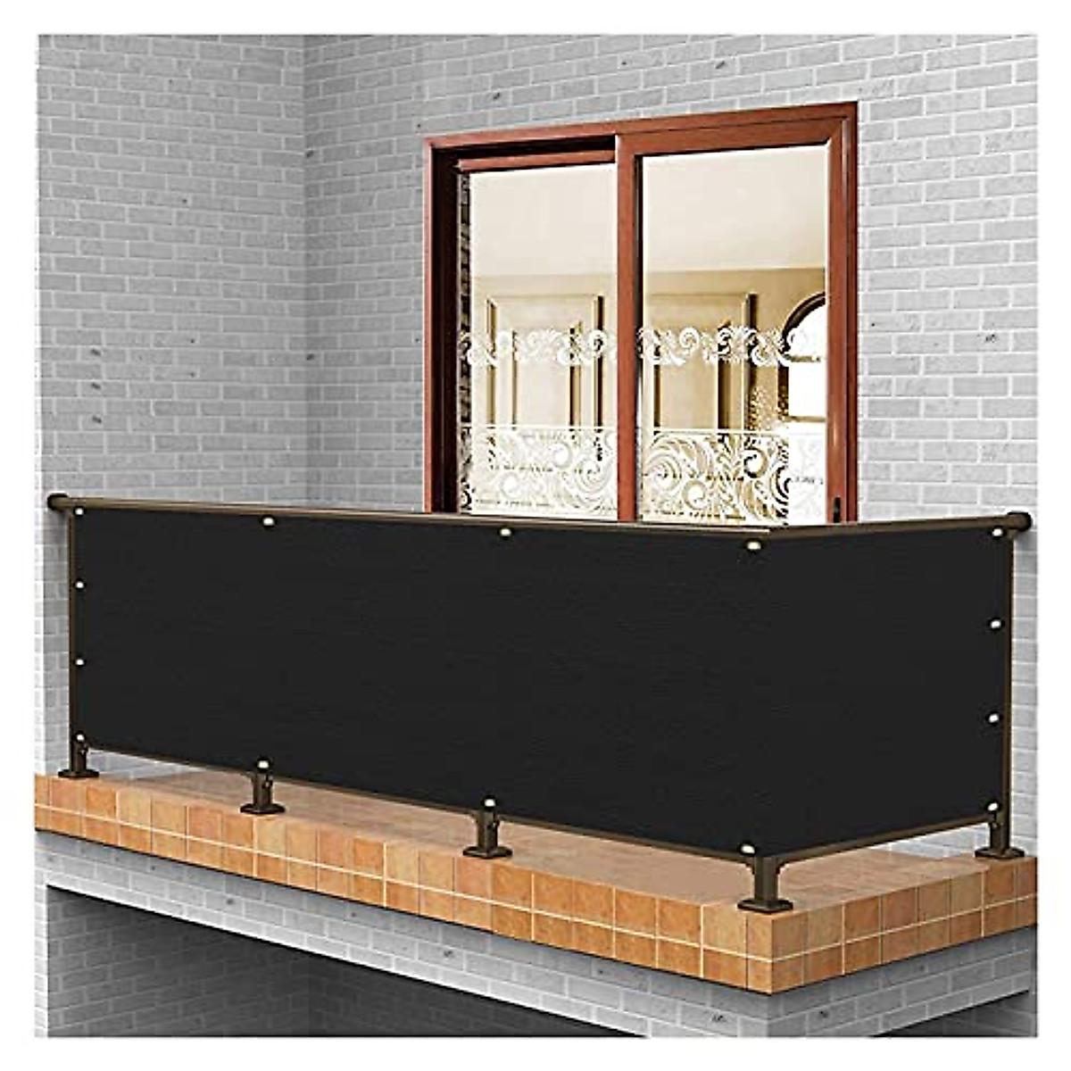 ALBN Fence Shade Net Cover Balcony Privacy Protective Screens 85% Blockage UV-Proof Metal Hole for Garden Patio Backyard HDPE with Cable Ties (Color : Black, Size : 0.9x11m)