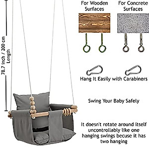 Mass Lumber Canvas Baby Swing Seat with Safety Belt, Ceiling Hardwares, Storage Bag – Toddler Swings for Outside Baby Swing Outdoor Infant Swing Outdoor Baby Swings for Infants Outdoor Toddler Swing