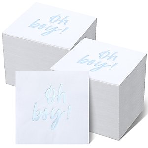 Fuyoooo 100 Pcs Boy Baby Shower Napkins Paper Luncheon Beverage Napkins for Boy Baby Shower Napkins Blue Foil Baby Shower Guest Napkins 5 x 5 Inch for Baby Shower Boy Welcome Party Decorations (Blue)