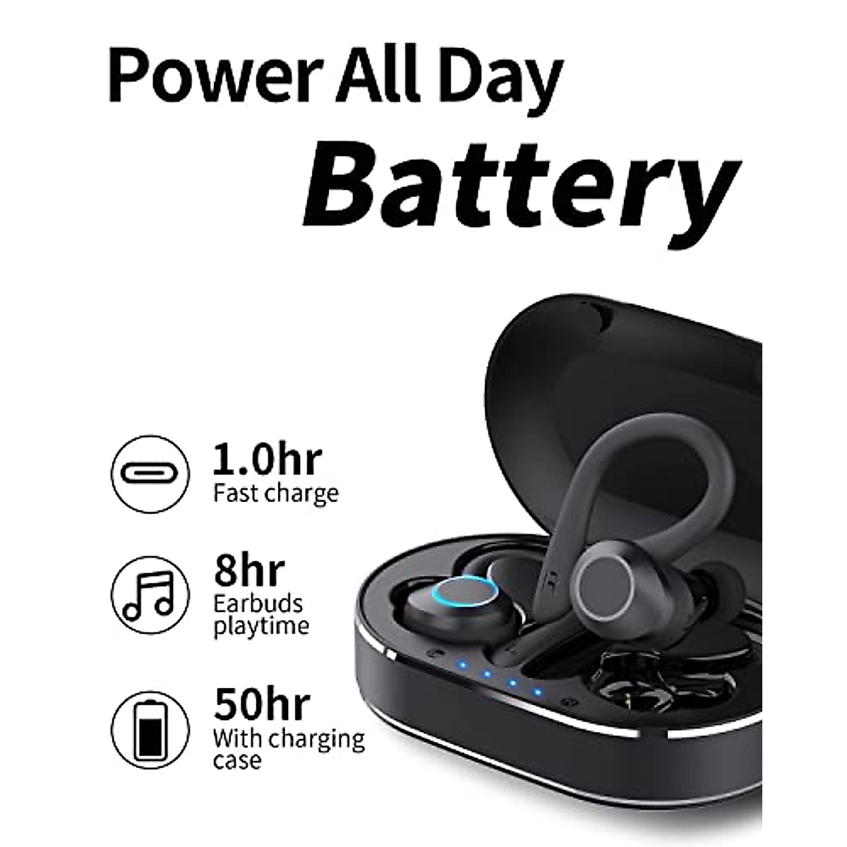 EUQQ Wireless Earbuds Bluetooth 5.3 Headphones for Sports 50Hrs Playtime HiFi Stereo Earphones Noise Cancelling Bluetooth Wireless Ear Buds with Mic for Running audifonos Bluetooth inalambricos