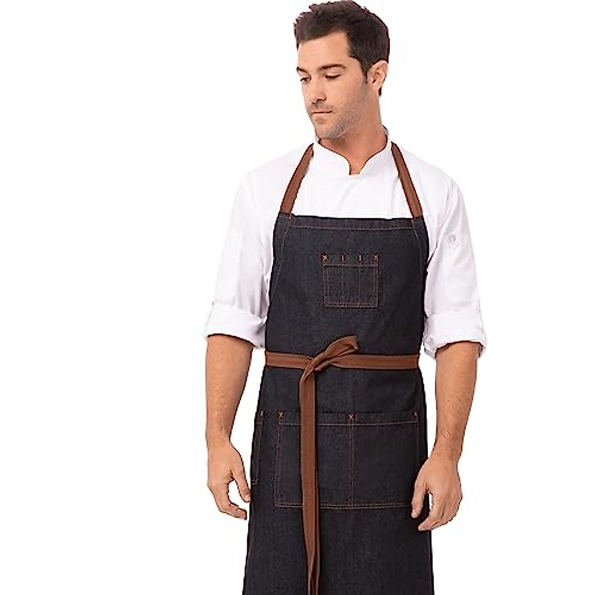 Chef Works Unisex Memphis Chefs Bib Apron, Indigo Blue, One Size