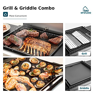 MFSTUDIO 2-Burner Propane Gas BBQ Grill with Cast Iron Griddle Pan, 20,000 BTU Output Small Barbecue Grill for Outdoor, Patio, Backyard and Balcony