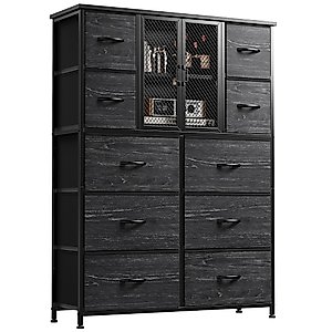 EnHomee Dresser for Bedroom with Mesh Door Tall Dressers & Chests of Drawers with 10 Fabric Drawer Morden Dresser Organizer,Metal Frame,Wood Top,for Closet,Entryway,Black 38" Wx11.81 Dx48.1 H