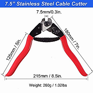 LUBAN 7.5" Stainless Steel Cable Cutter Wire Rope Aircraft Cable Cutter Up to 5/32" for Deck Stair Railing Strong Thick Steel Metal Fencing Bicycle Brake
