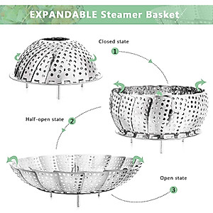 Buylorco Steamer Basket Stainless Steel Folding Vegetable Steamer Insert Steamer Cookware for Veggie Seafood Cooking (fit pots for 5" to 9")