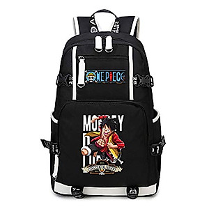 One and Piece Monkey D Luffy Anime Backpack Student Schoolbag Laptop Book Bag Casual Dayback Black 2