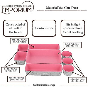CreekView Home Emporium Basket Organizing Bins - 8pc Felt Fabric Closet Organizer Bin Set - Office Desk Drawer Dividers