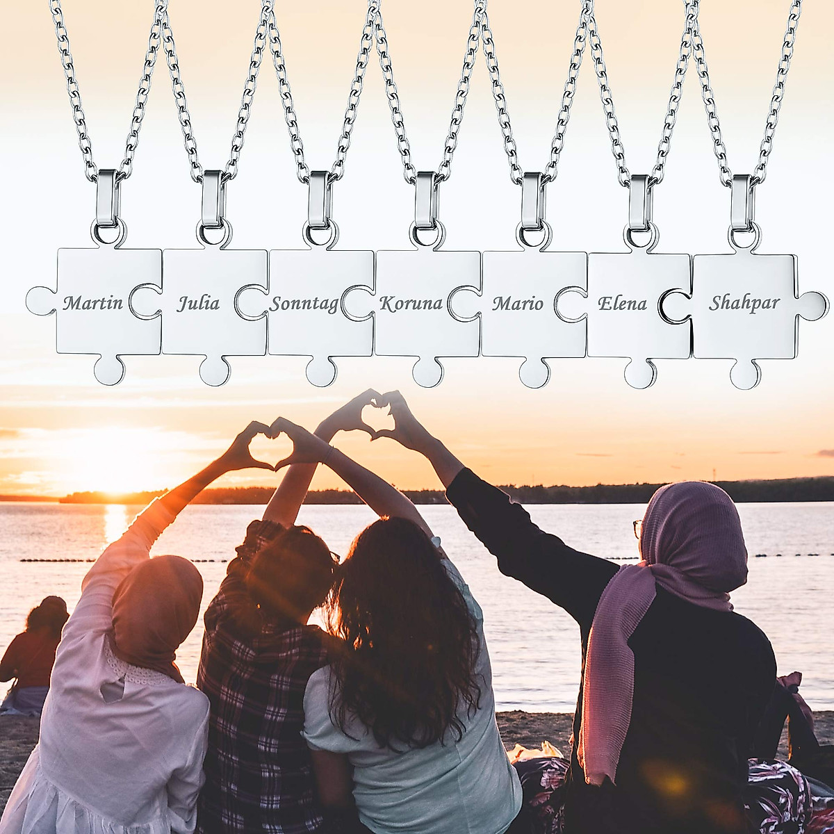 Custom BFF Necklace for 7 Personalized Puzzle Matching Best Friend Friendship Family Necklaces Memory Jewelry Gifts for Sister Women
