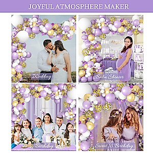 Pateeha Purple Balloon Garland Arch Kit 130 Pcs Pearl Purple Party Decorations White Lavender Gold Confetti Balloon Arch for Birthday Wedding Baby Shower Decorations