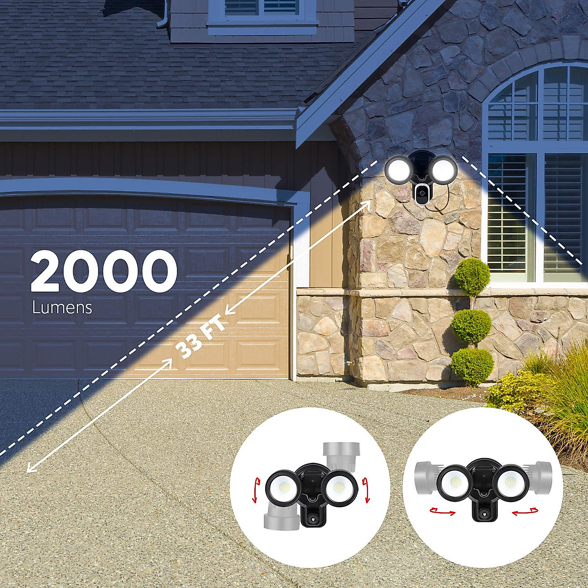 Wasserstein 3-in-1 Wired Floodlight, Charger and Mount Compatible with Arlo Pro & Arlo Pro 2 Only - 2000 Lumens Powerful Floodlight (Black) (Arlo Pro/Pro 2 NOT Included)