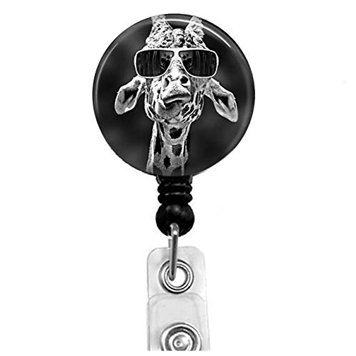 Cool Giraffe Badge Reel， Retractable Name Card Badge Holder with Alligator Clip, 24in Nylon Cord, Medical MD RN Nurse Badge ID, Badge Holder, Office Employee Name Badge