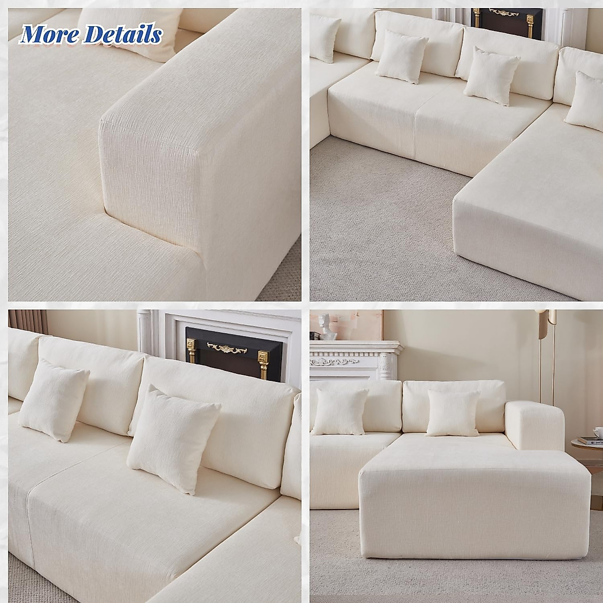 137.79” Oversized Modular Couch, 6 Seat Sectional Couch Sofa with Chaise Lounge, Extra Large U Shaped Sleeper Sofa Cloud Corner Couch for for Living Room, Office, No Assembly Required, Beige