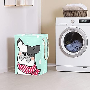 Inhomer French Bulldog Winter Large Laundry Hamper Waterproof Collapsible Clothes Hamper Basket for Clothing Toy Organizer, Home Decor for Bedroom Bathroom